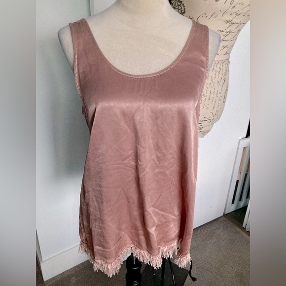 Tina + Jo | Tops | Tina Jo Pink Satin And Fringe Top | Poshmark